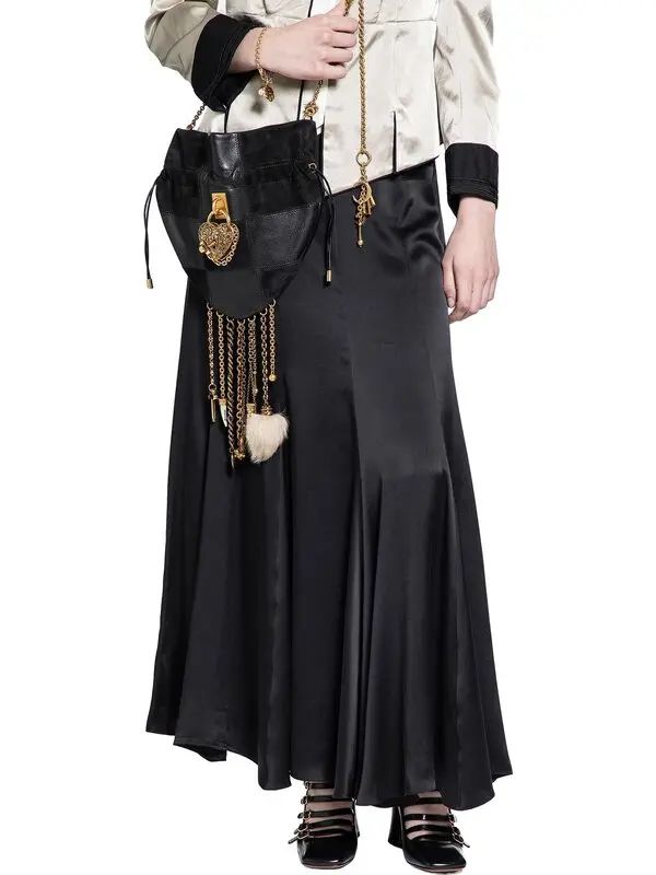 Chloé Fluid Maxi Skirt In Washed Silk Satin - Black