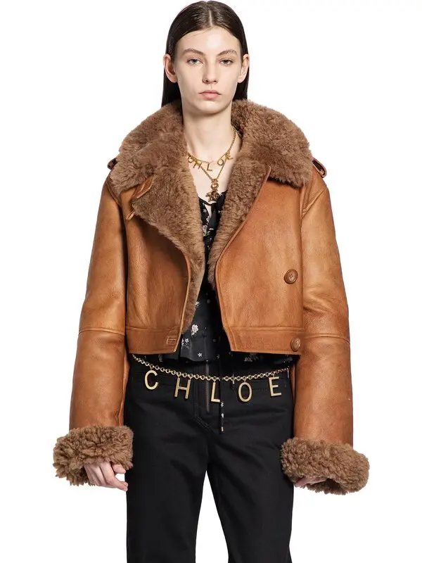 Chloé Cropped Shearling Jacket - Brown