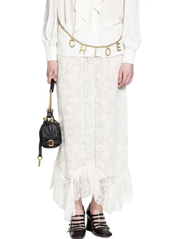 Chloé Ruffled Midi Skirt In Floral Silk Jacquard - White