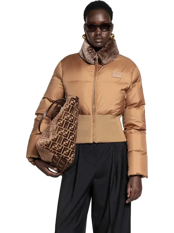 Fendi Nylon And Shearling Down Cropped Jacket - Brown