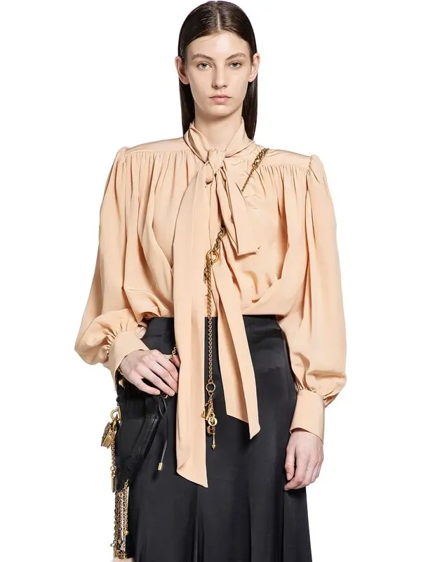Chloé Oversized Gathered Lavallière Blouse In Sand Crêpe De Chine - Beige