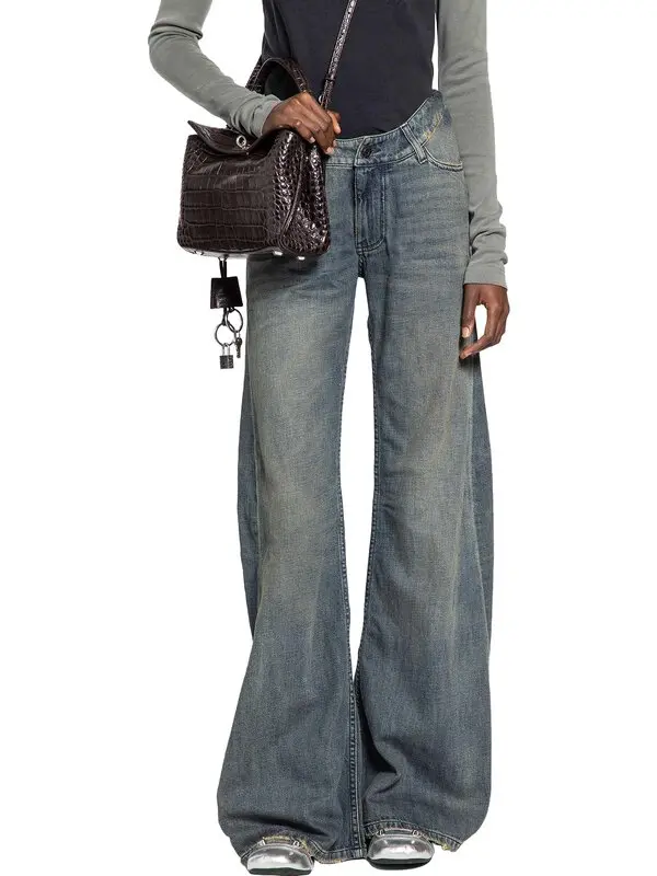 Balenciaga Curved Waist Wide Leg Jeans - Grey