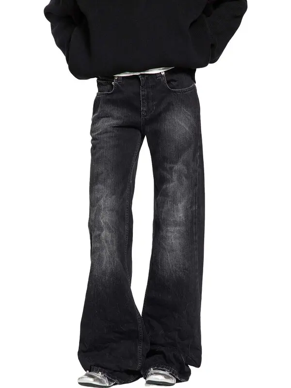 Balenciaga Wide-leg Washed Denim Pants - Black