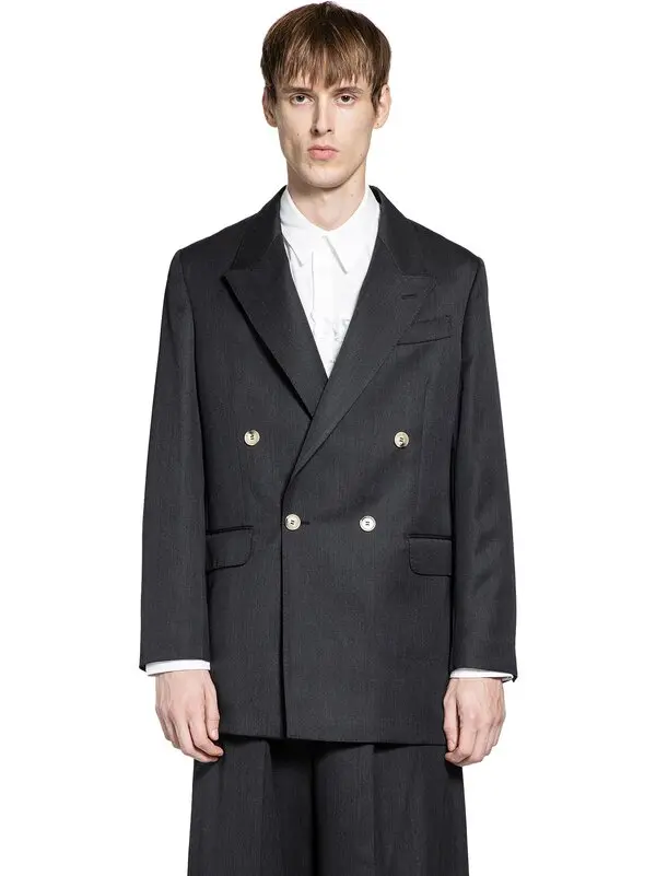 Simone Rocha Double-breasted Blazer With Daisy Embroidery - Grey