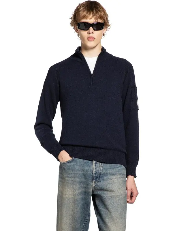 C.P. COMPANY Ribbed Knit Zip Up Cardigan - Blue