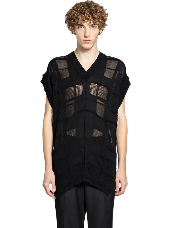 HALOS Checked Knit Vest - Black