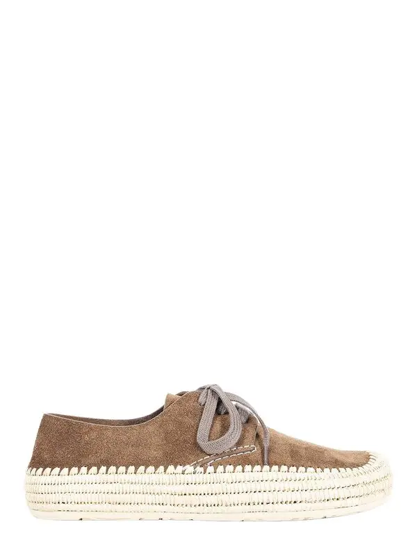Loewe Rio Suede And Raffia Lace-up Flats - Brown