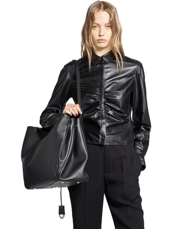 Balenciaga Ruched Leather Shirt - Black