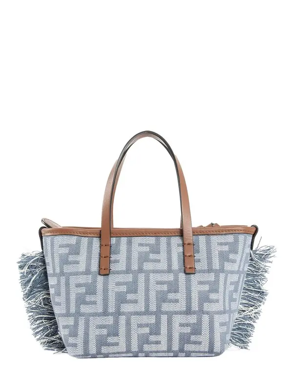 Fendi Mini Roll Tote In Denim-effect Ff Jacquard - Blue