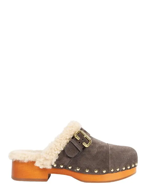 Chloé Jeannette Clogs With Shearling Lining And Stud Detailing - Brown