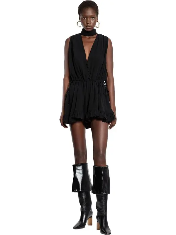 Chloé Silk Georgette V-neck Jumpsuit With Ruffled Trim - Black