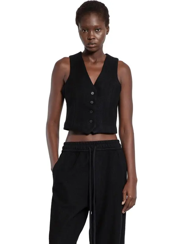 THOM KROM Wool Twill Cropped Vest - Black