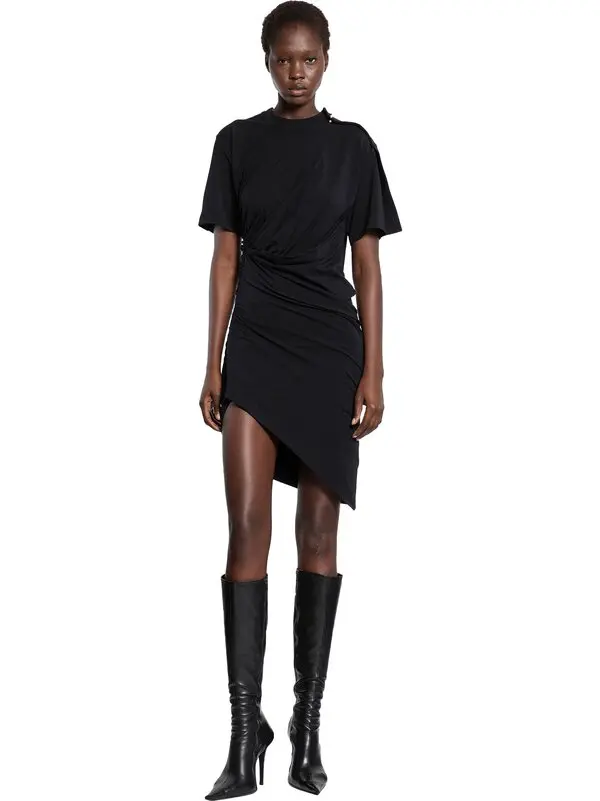 MUGLER Asymmetric Ruched Dress With Pierced Detail - Black