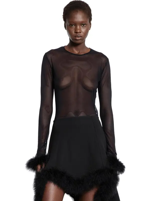 MUGLER Mesh Marabou Top - Black