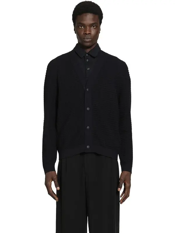 Giorgio Armani Virgin Wool Blend Cardigan - Blue