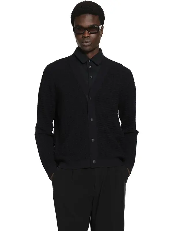 Giorgio Armani Virgin Wool Blend Cardigan - Blue