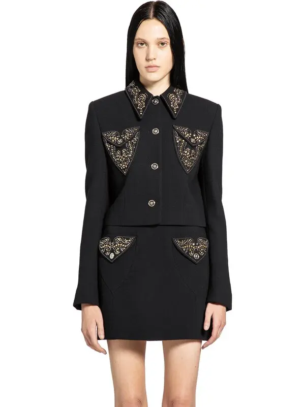 Versace Studded Wool Crop Jacket - Black