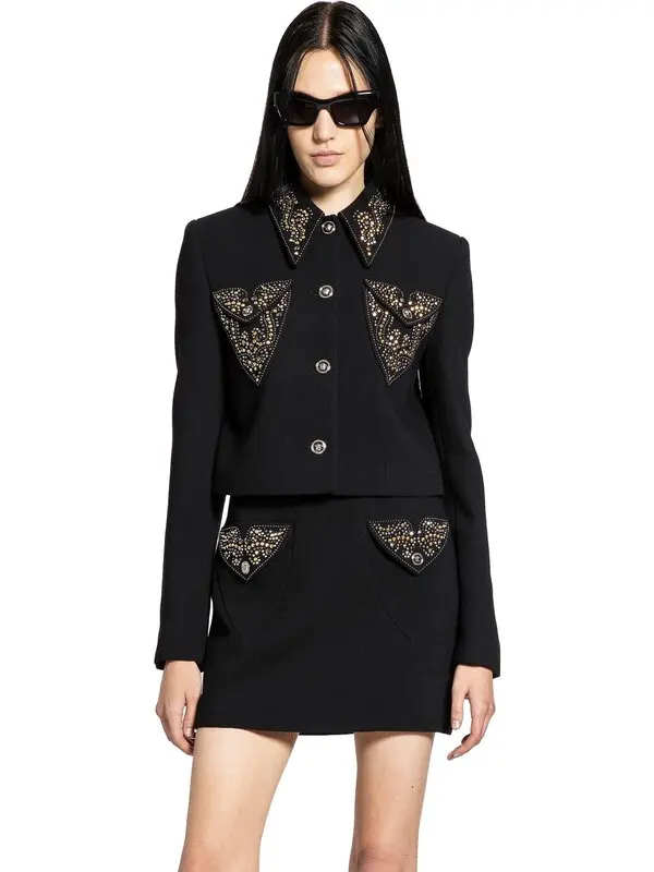 Versace Studded Wool Crop Jacket - Black