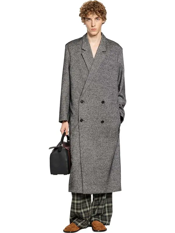 Loewe Wool Blend Double Breasted Long Coat - Black&white