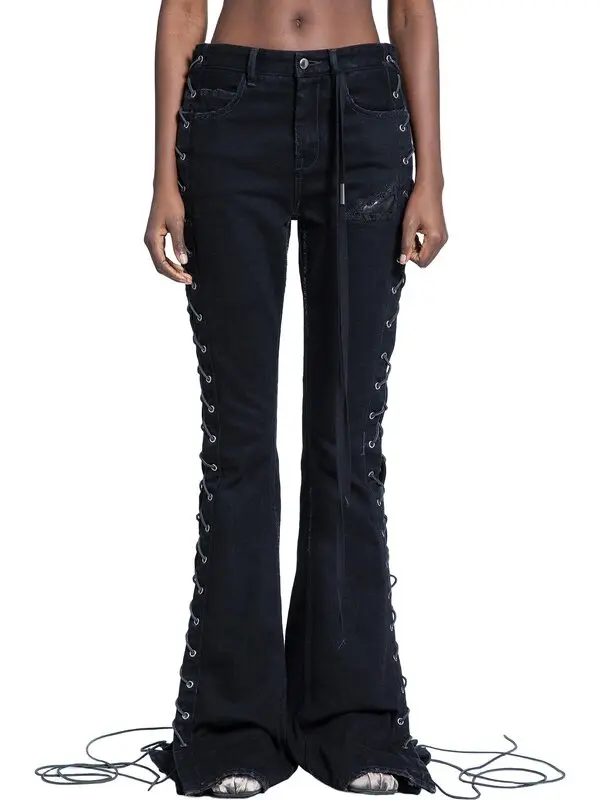 ANN DEMEULEMEESTER Treize Lace-up Bootcut Jeans - Black