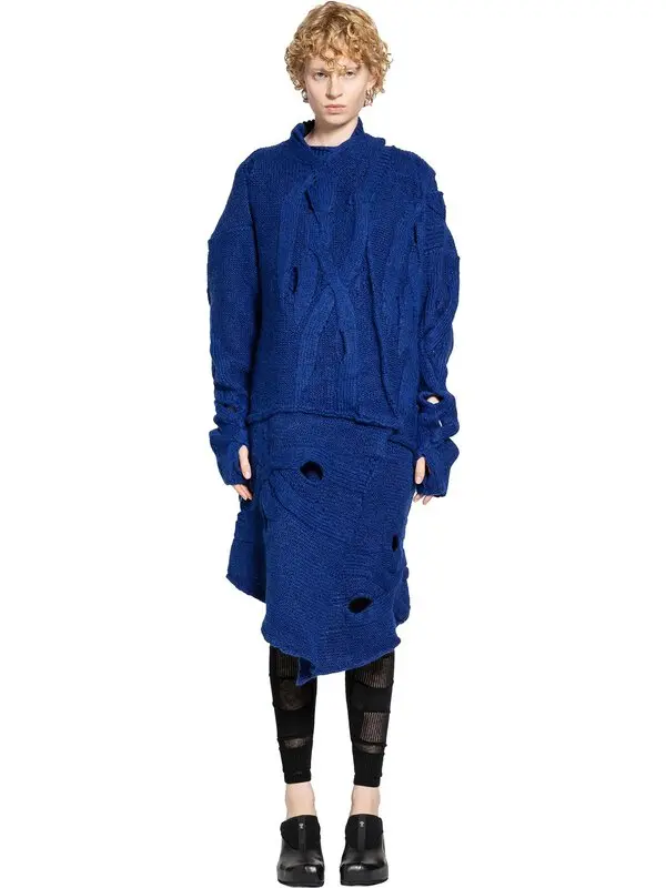 HALOS Sapphire Alpaca Wool Cable Knit Coat - Blue