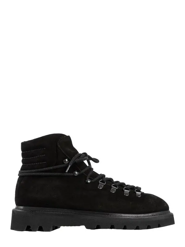 Premiata Washed Nubuck Leather Lace-up Combat Boots - Black