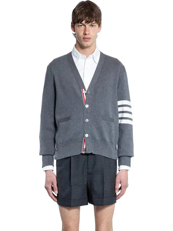 Thom Browne 4-bar Milano Stitch Cotton Cardigan - Grey