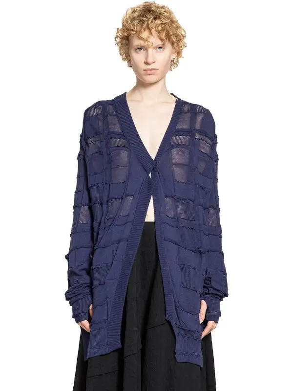 HALOS Sheer Cotton Cashmere Checked Cardigan - Blue