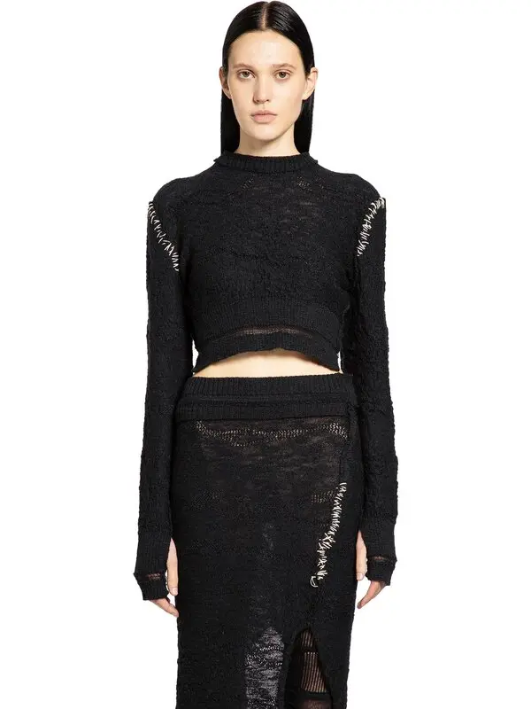 HALOS Textured Alpaca Wool Knit Cropped Top - Black