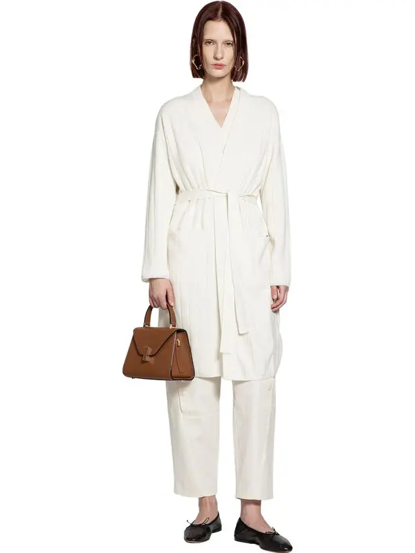 Max Mara Long Cashmere Cardigan With Belt - White