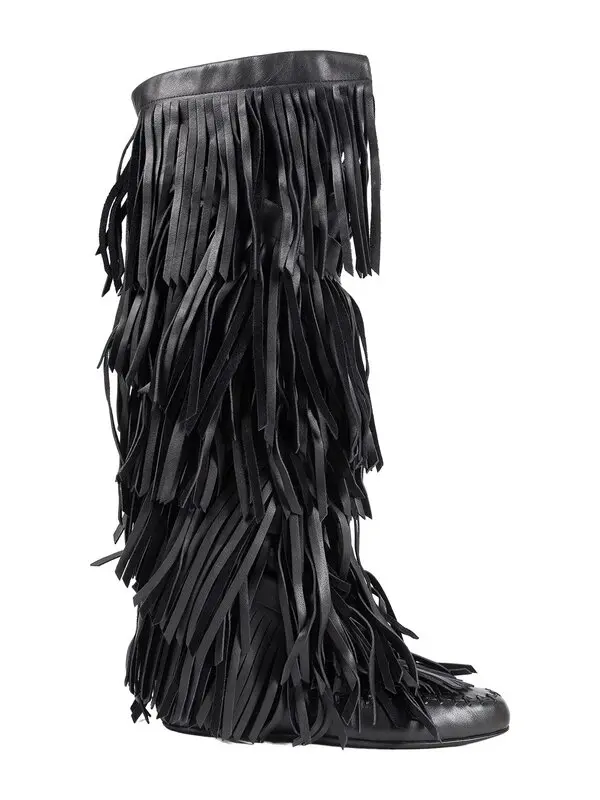 ANN DEMEULEMEESTER Leather Layered Fringe Boots - Black