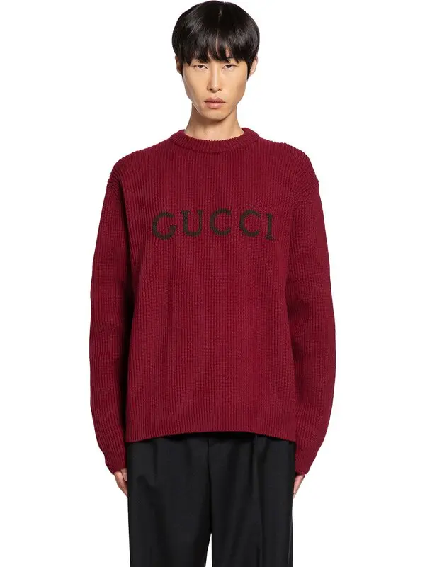 Gucci Wool Cashmere Logo Jacquard Sweater - Red