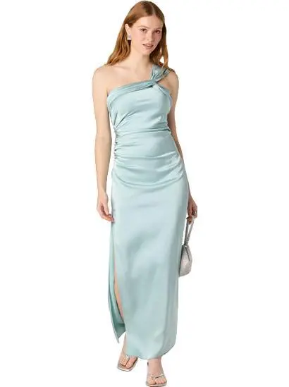 Astr The Label Catori One-shoulder Ruched Satin Maxi Dress - Sage