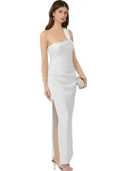 Astr The Label Catori One-shoulder Ruched Satin Maxi Dress - White
