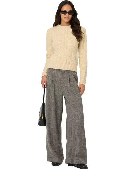 Astr The Label Lanie Relaxed Wide-leg Tweed Trousers - Grey Plaid