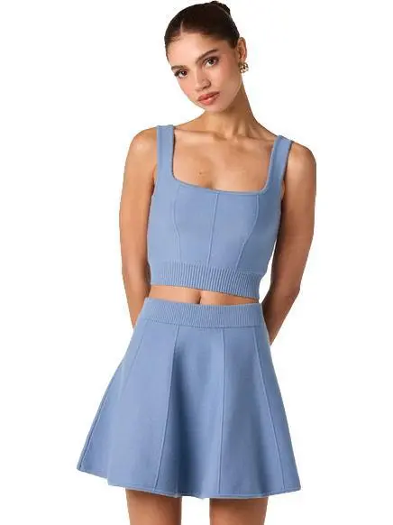 Astr The Label Shaylla Knit High-rise Skater Skirt - Slate Blue