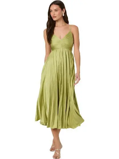Astr The Label Maeve Pleated Midi Dress - Lime