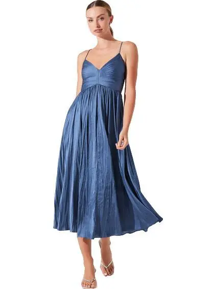 Astr The Label Maeve Pleated Midi Dress - Slate Blue