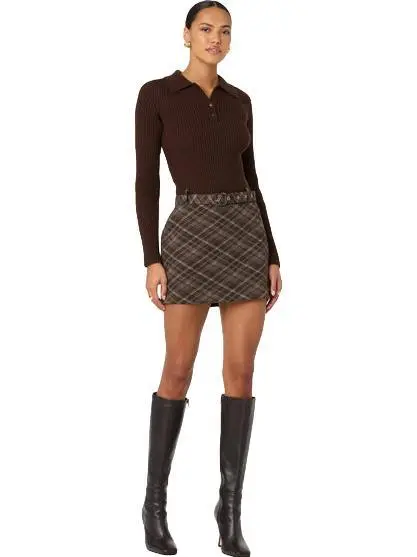 Astr The Label Baylie" Mixed Media Mini Dress - Brown