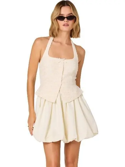 Astr The Label Mixed Media Halter Mini Dress - Cream