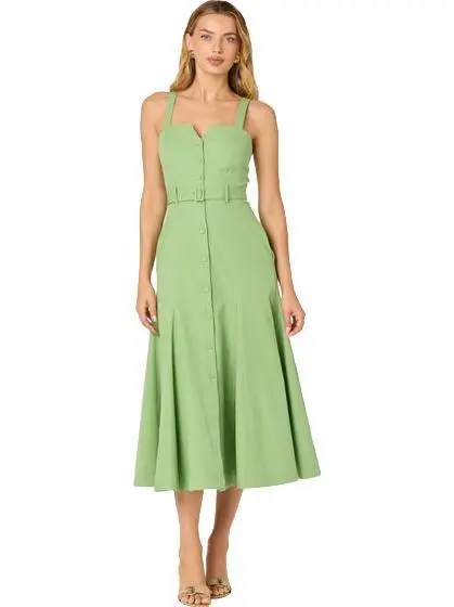 Astr The Label Mckinley Button-front Midi Dress With Belt - Avocado