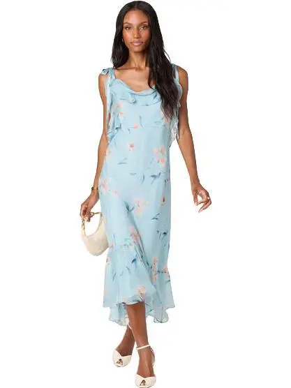 Astr The Label Nissa Floral Ruffle Midi Dress - Blue Floral