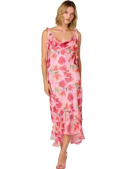Astr The Label Nissa Floral Ruffle Midi Dress - Pink Floral