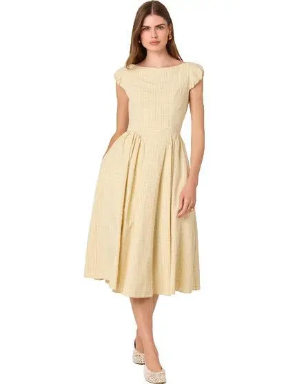 Astr The Label Emalee Plaid A-line Midi Dress - Butter Yellow Plaid