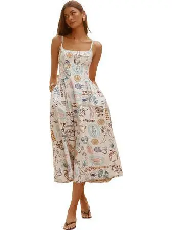 Astr The Label Ansley Printed Linen-blend Midi Dress - Off White Picnic