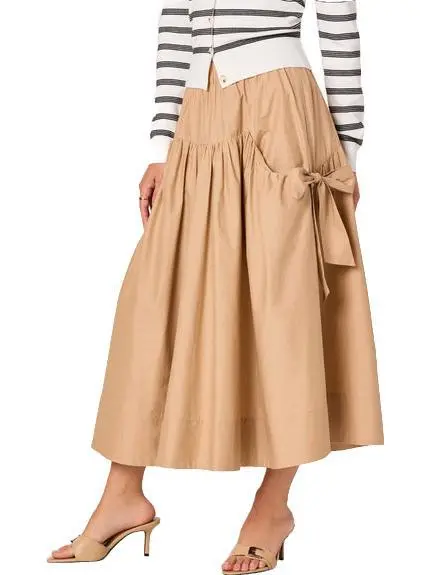 Astr The Label Lylah Bow Midi Skirt - Khaki