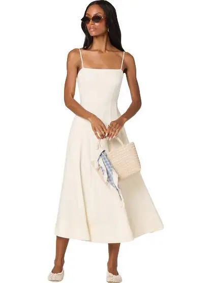 Astr The Label Trisha Square Neck Midi Dress - Bone