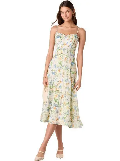 Astr The Label Jaylynn Midi Dress - Ivory Blue Floral