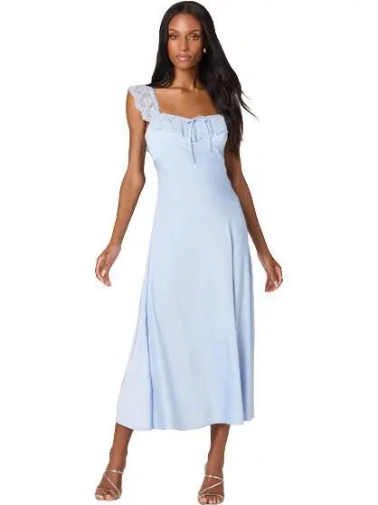 Astr The Label Makiya Lace Strap Empire Waist Midi Dress - Blue