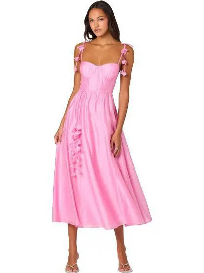 Astr The Label Halcyon 3d Flower Appliqué Midi Dress - Pink
